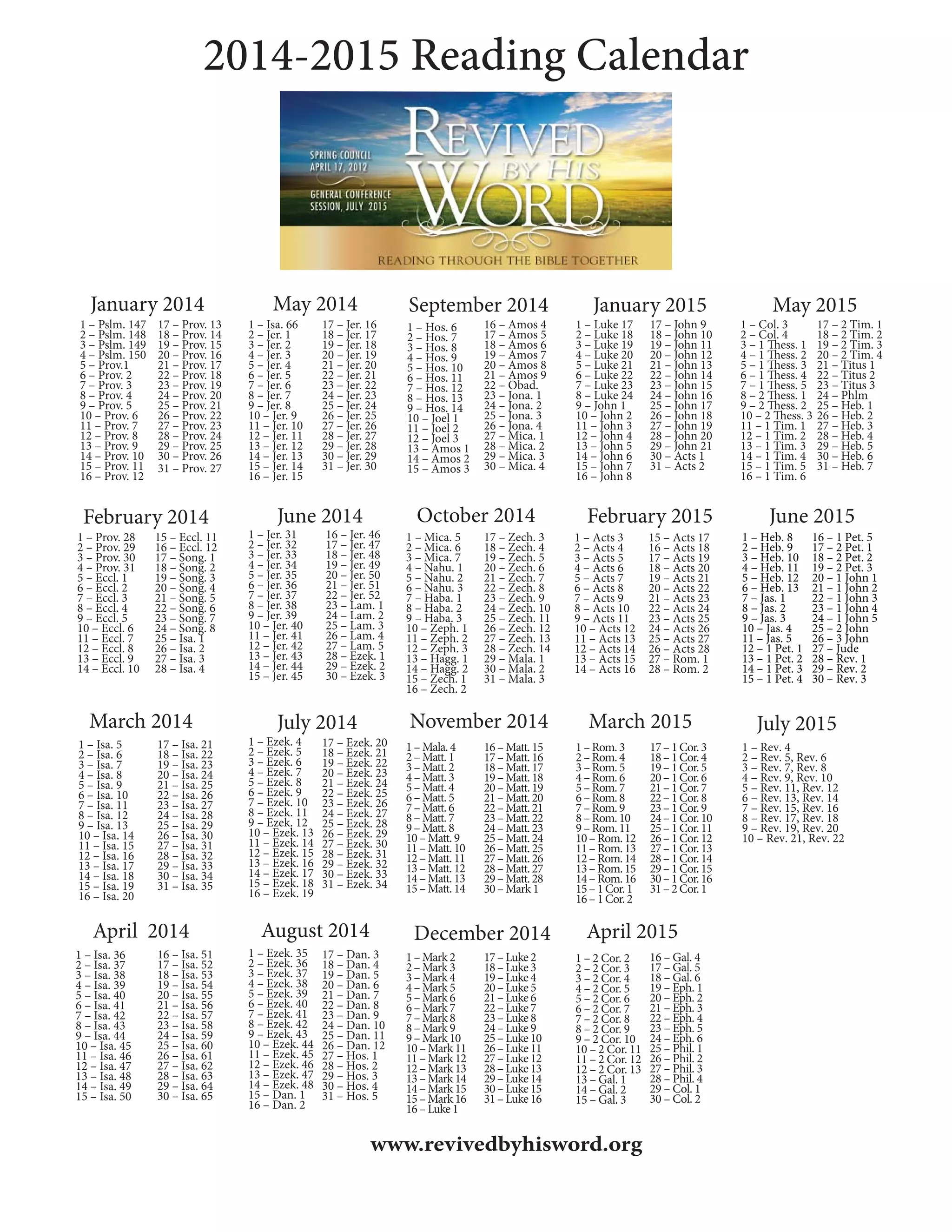 Revived by his word calendar 2012-2015 | PDF