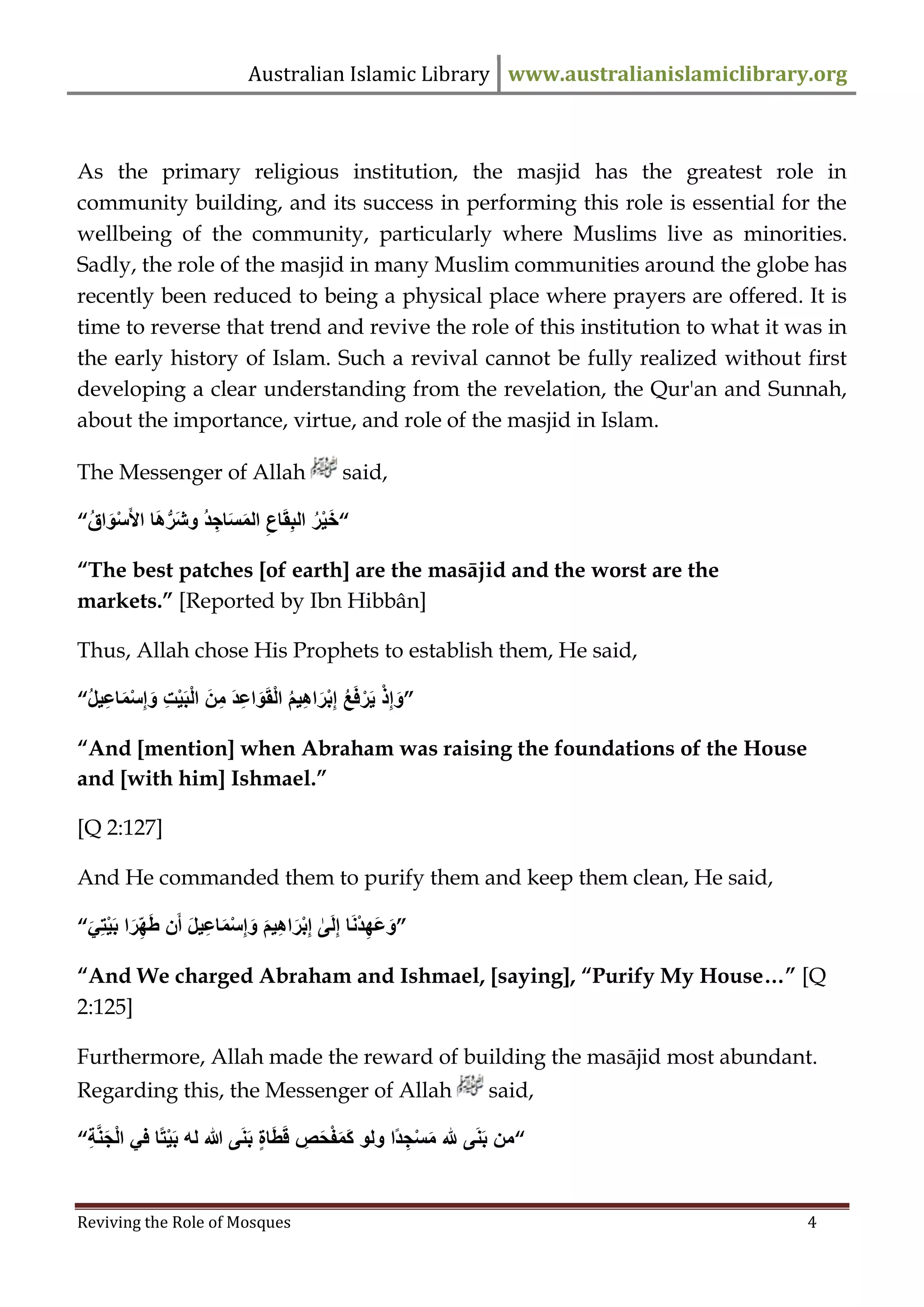 Role of masjid Sheikh Hatim Al Haj || Australian Islamic Library || www ...