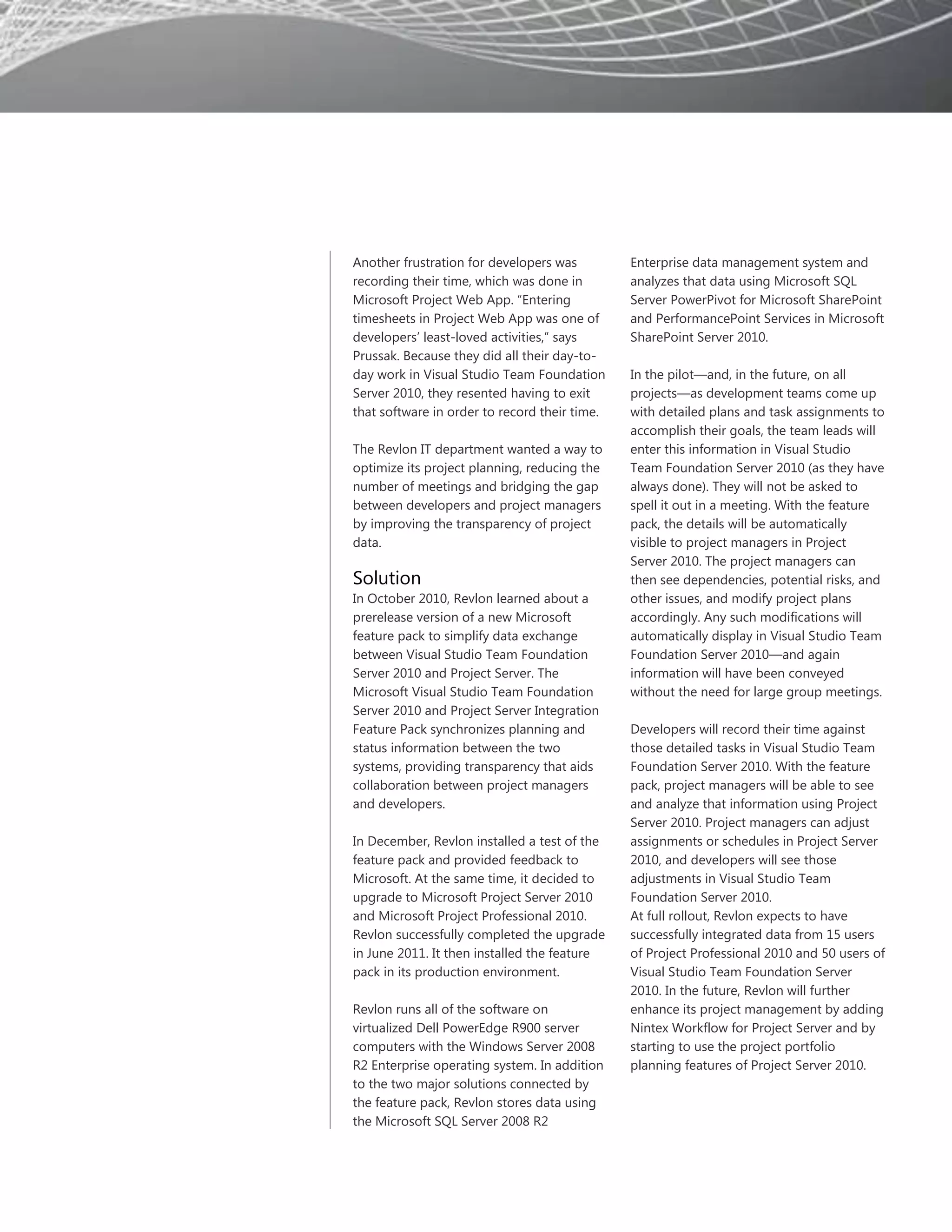 Revlon - Project Server 2010 - Case Study | DOCX