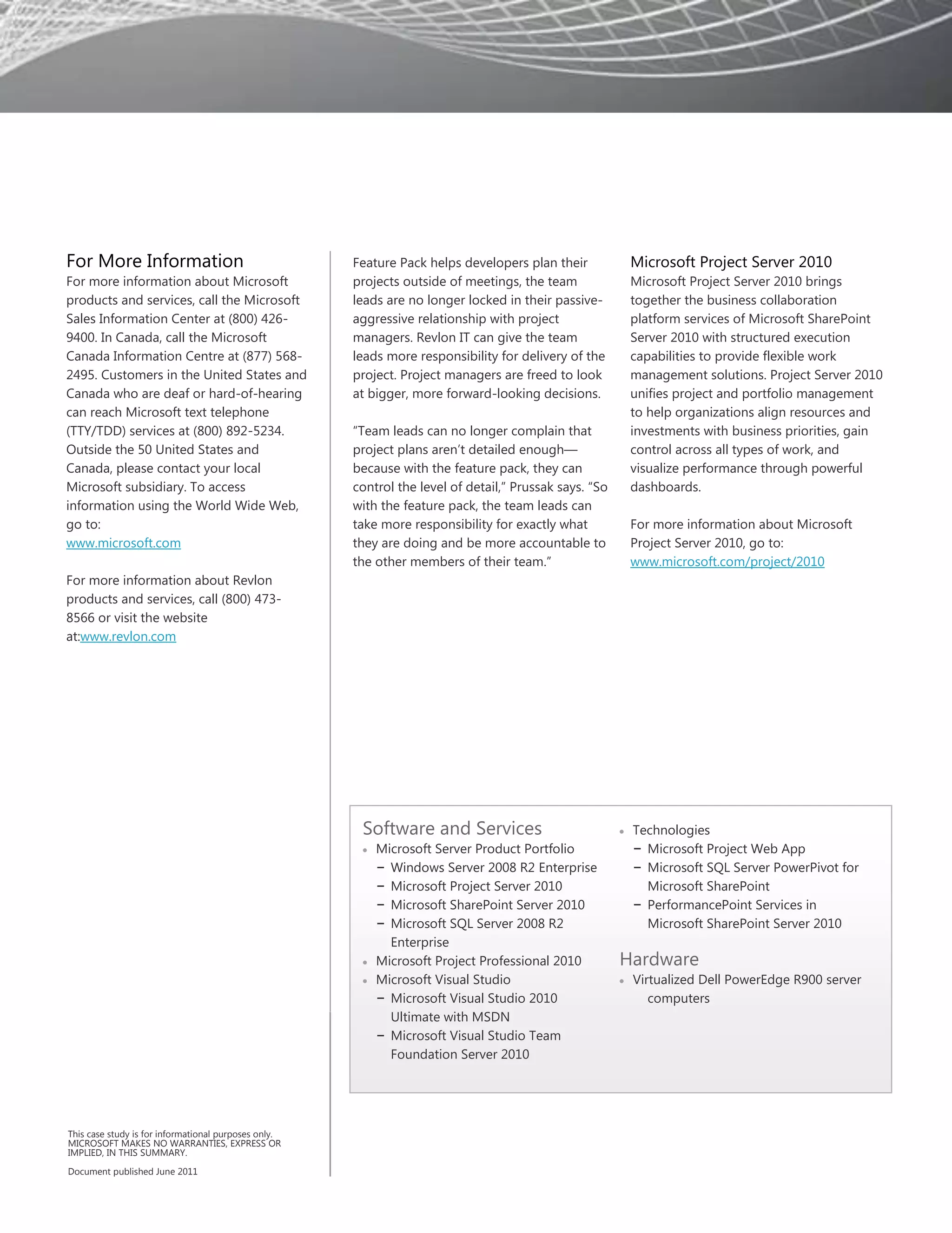 Revlon - Project Server 2010 - Case Study | DOCX