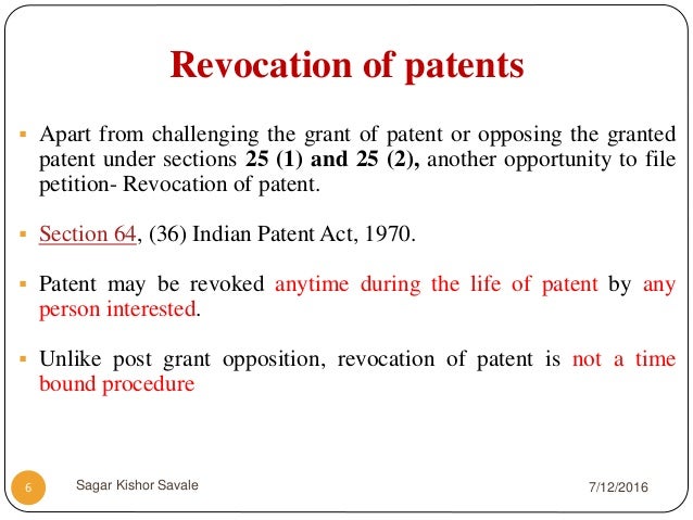 Revocation of patent Revocation of patent