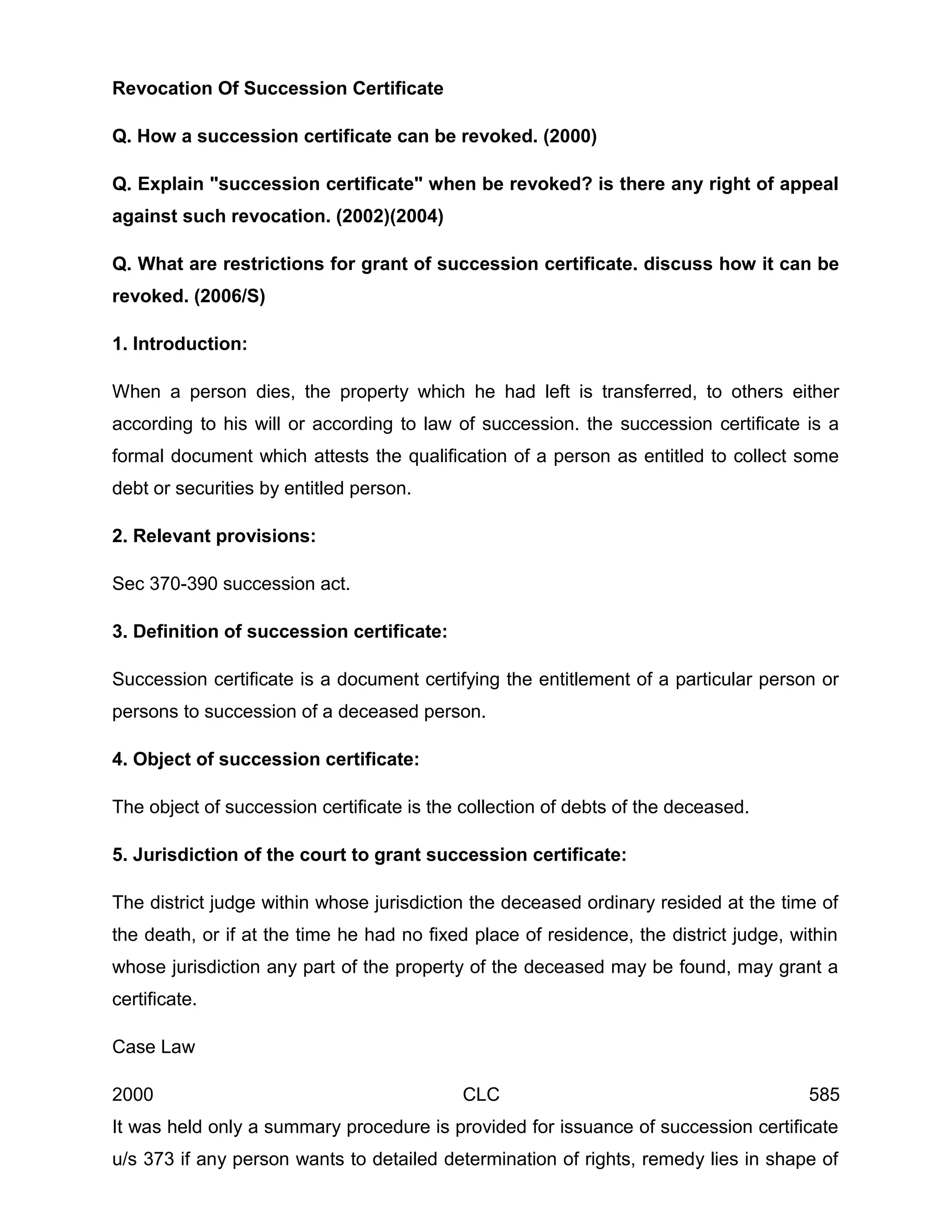 Revocation of succession certificate | RTF