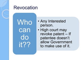 Revocation , restoration of patent and compulsory licenses | PPTX