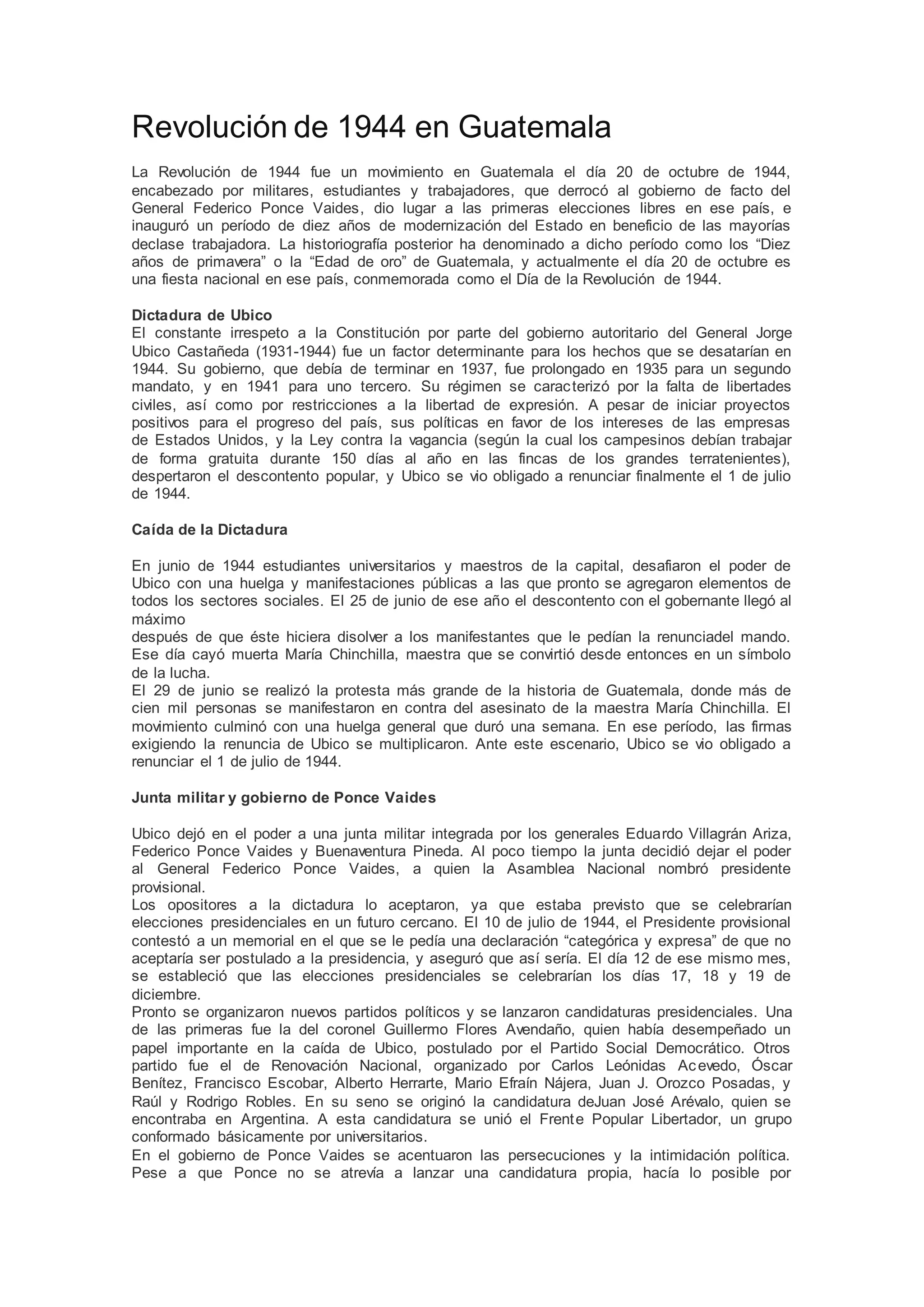 Revolución de 1944 en guatemala | DOCX