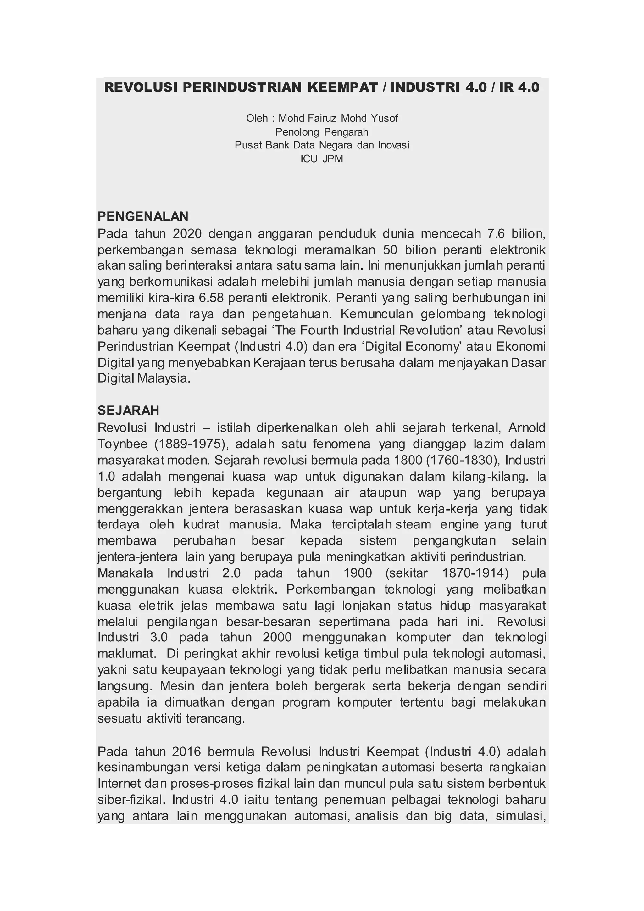 Revolusi perindustrian keempat | DOCX
