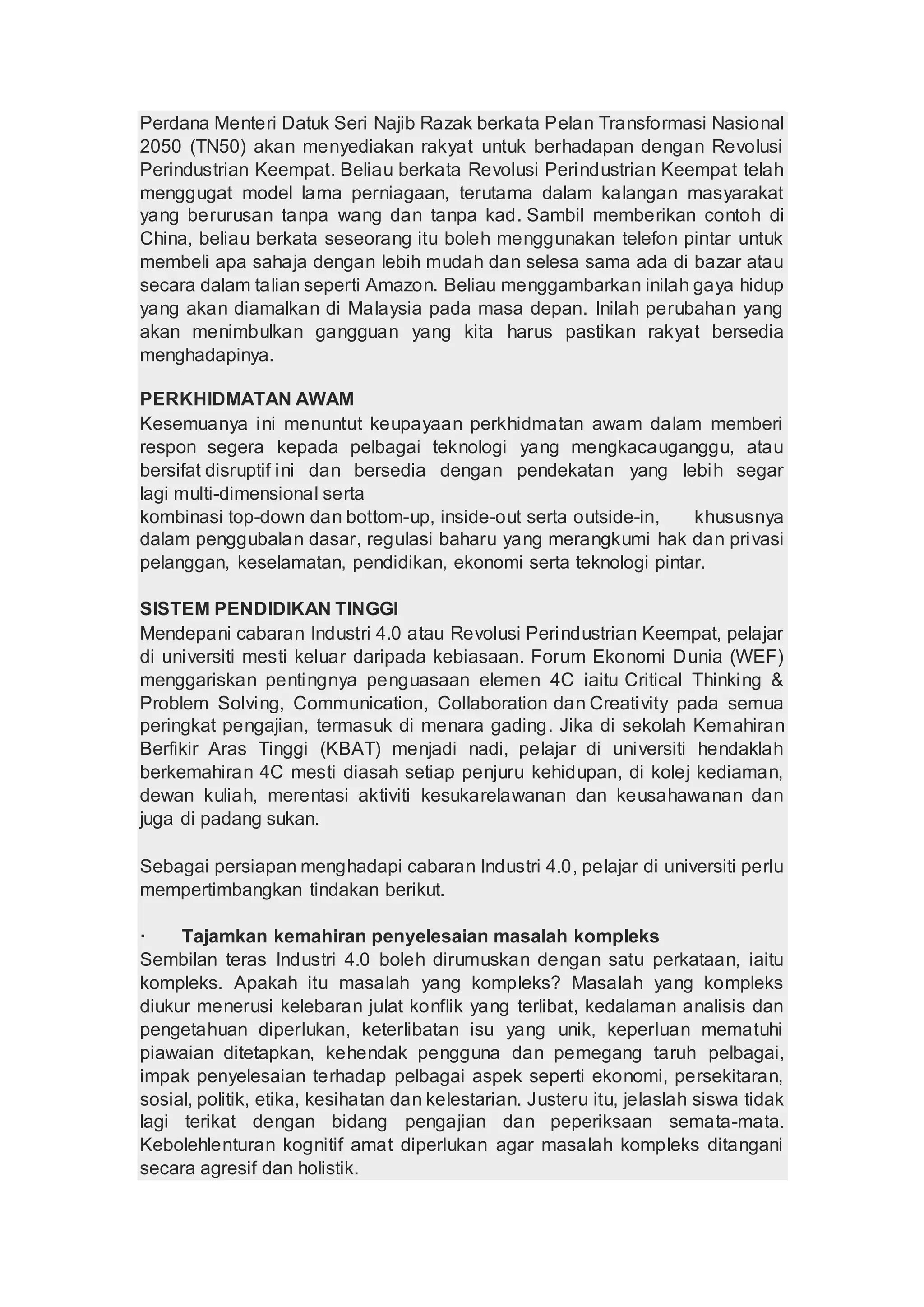 Revolusi perindustrian keempat | DOCX