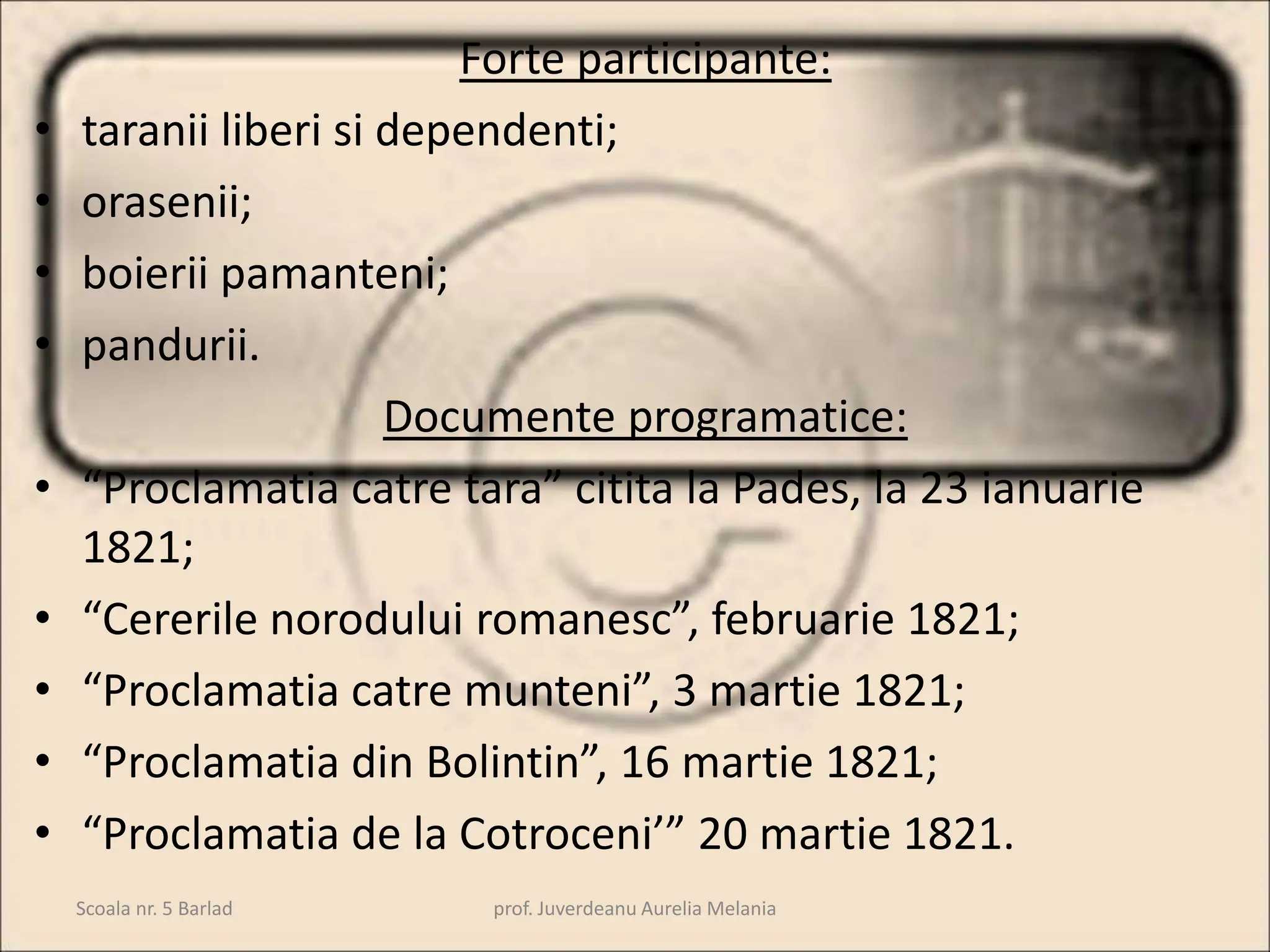 REVOLUTIA DE LA 1821 CONDUSA DE TUDOR VLADIMIRESCU.ppt