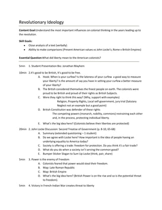 American History - Revolutionary Ideology Lesson Plan | PDF