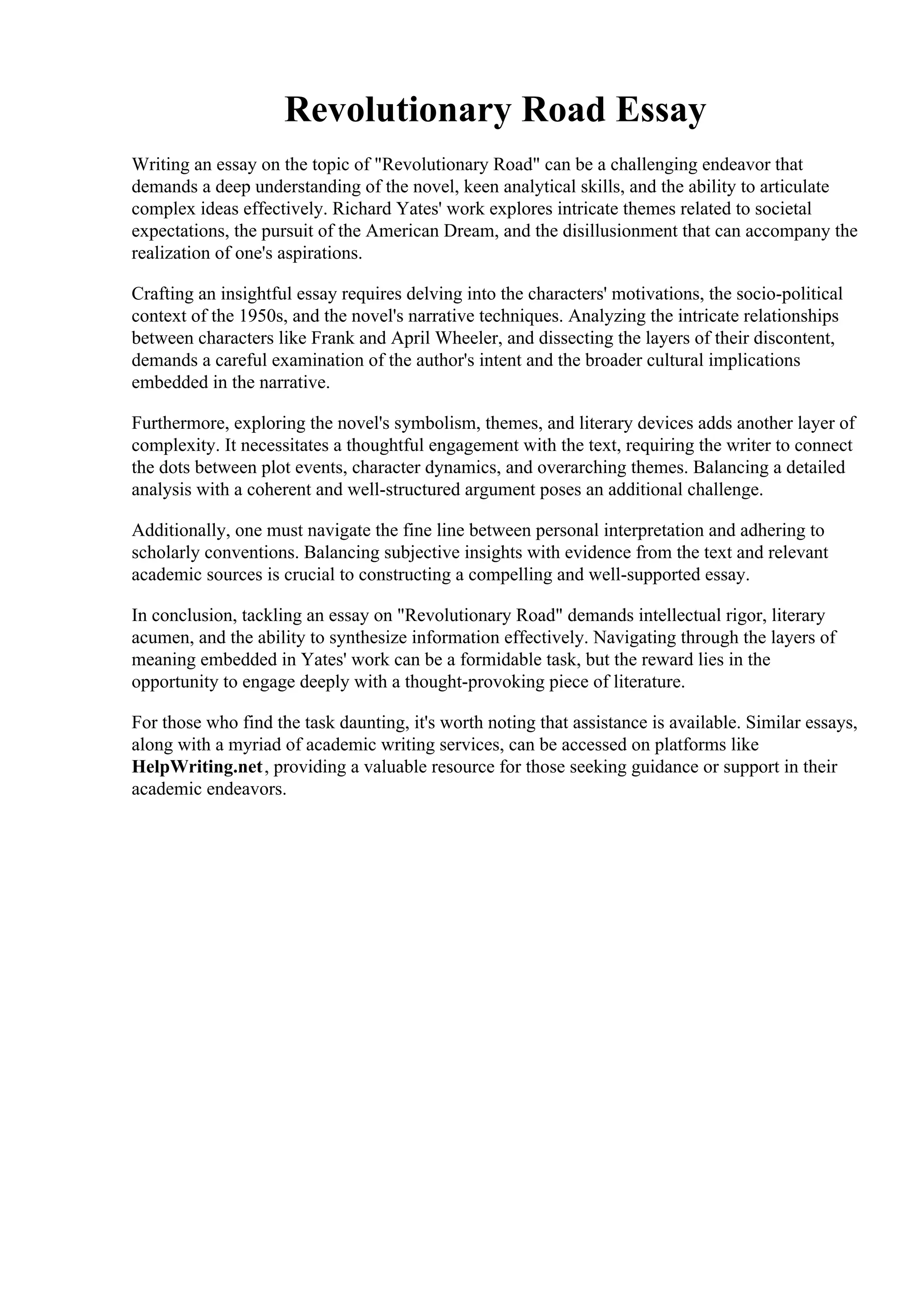 Revolutionary Road Essay | PDF