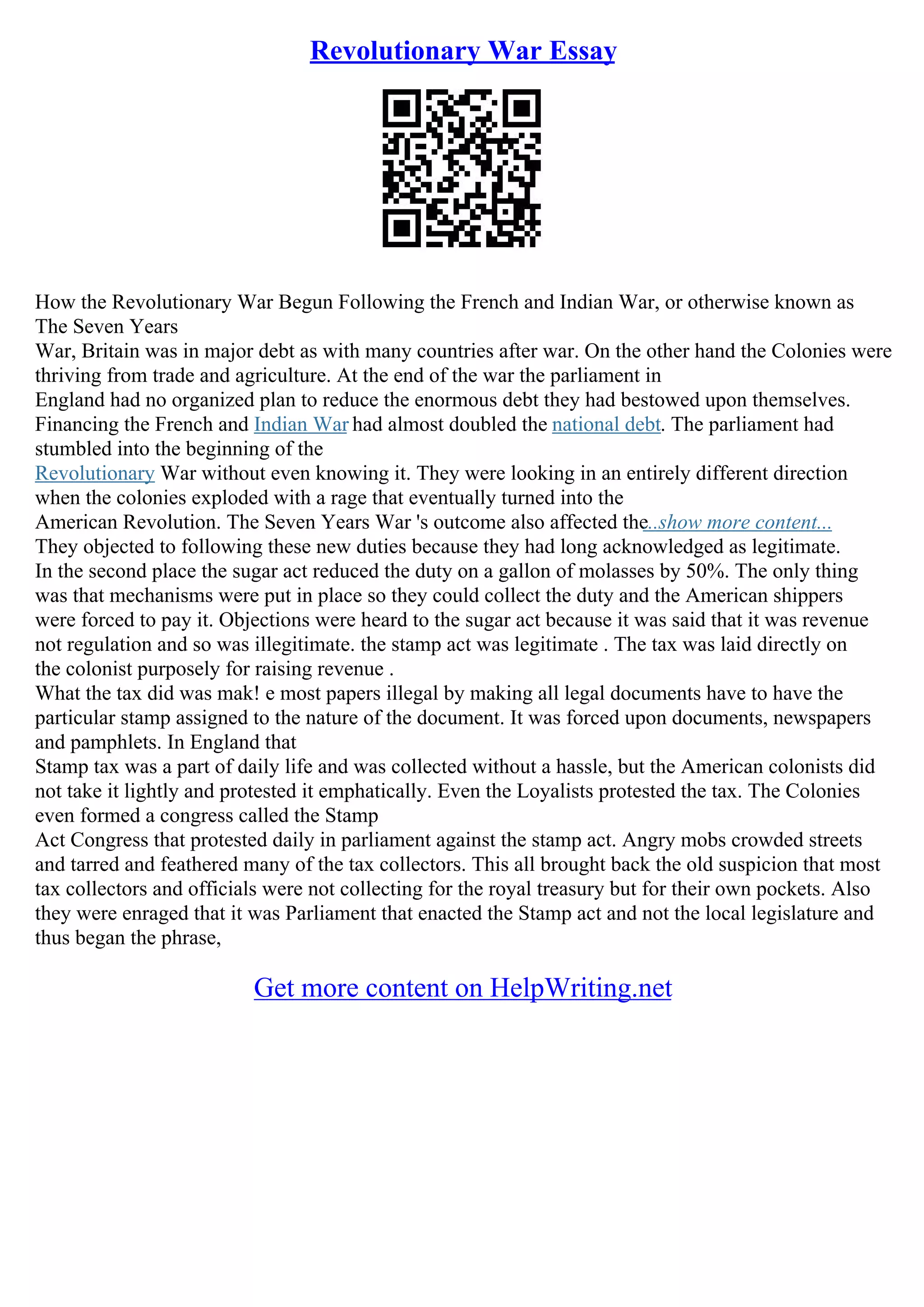 Revolutionary War Essay | PDF