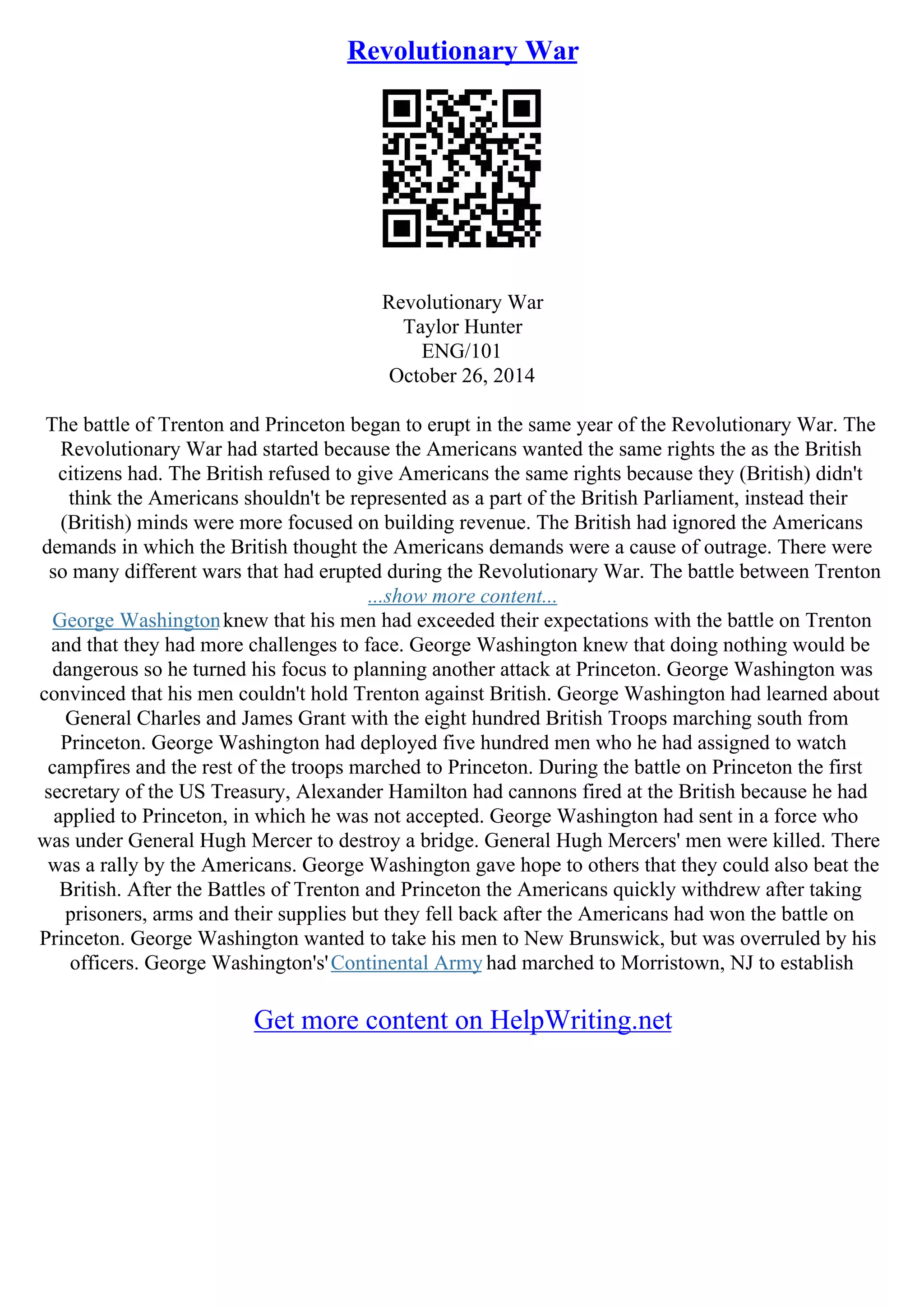 Revolutionary War Essay | PDF