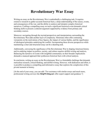 Revolutionary War Essay. Keene State College | PDF