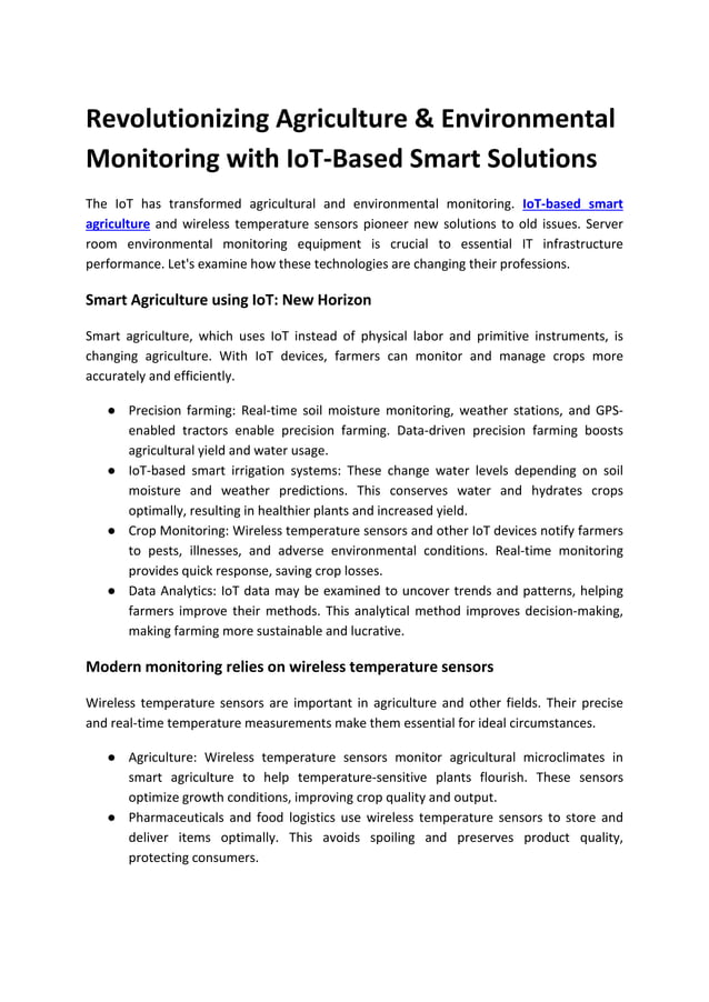 Revolutionizing Agriculture And Environmental Monitoring With Iot Based Smart Solutionspdf