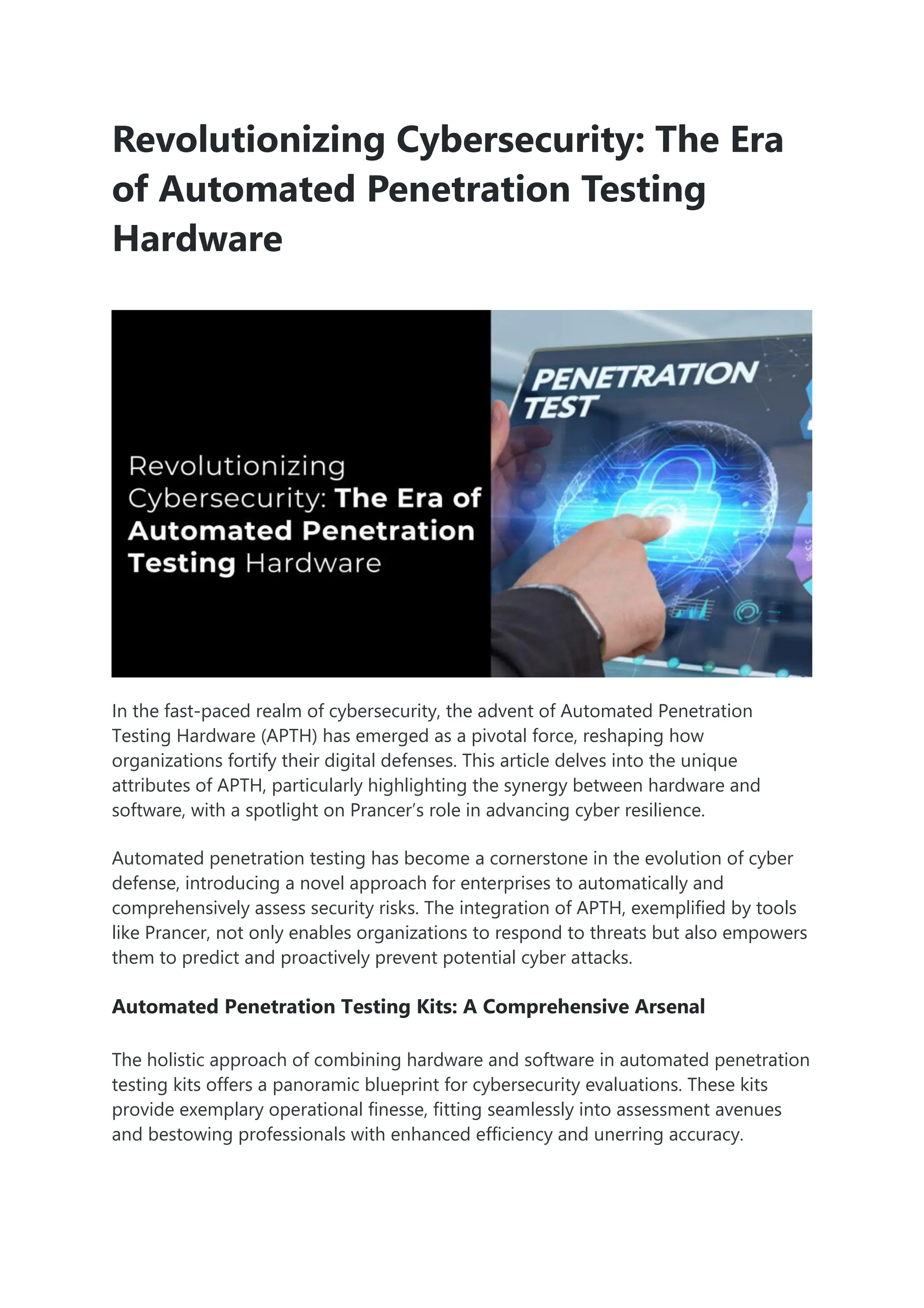 Revolutionizing Cybersecurity The Era Of Automated Penetration Testing Hardware Pdf