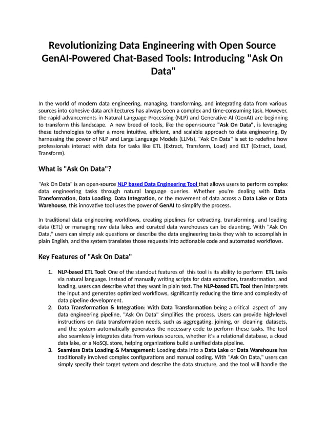 Revolutionizing Data Engineering with Open Source GenAI Powered Chat Based Tools Introducing Ask ...
