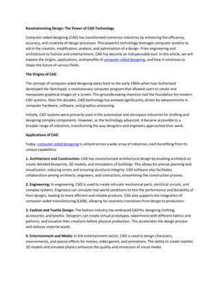 Revolutionizing Design: The Power of CAD Technology | PDF