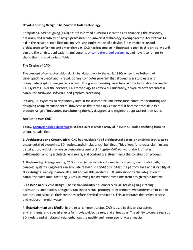 Revolutionizing Design The Power Of Cad Technology Pdf