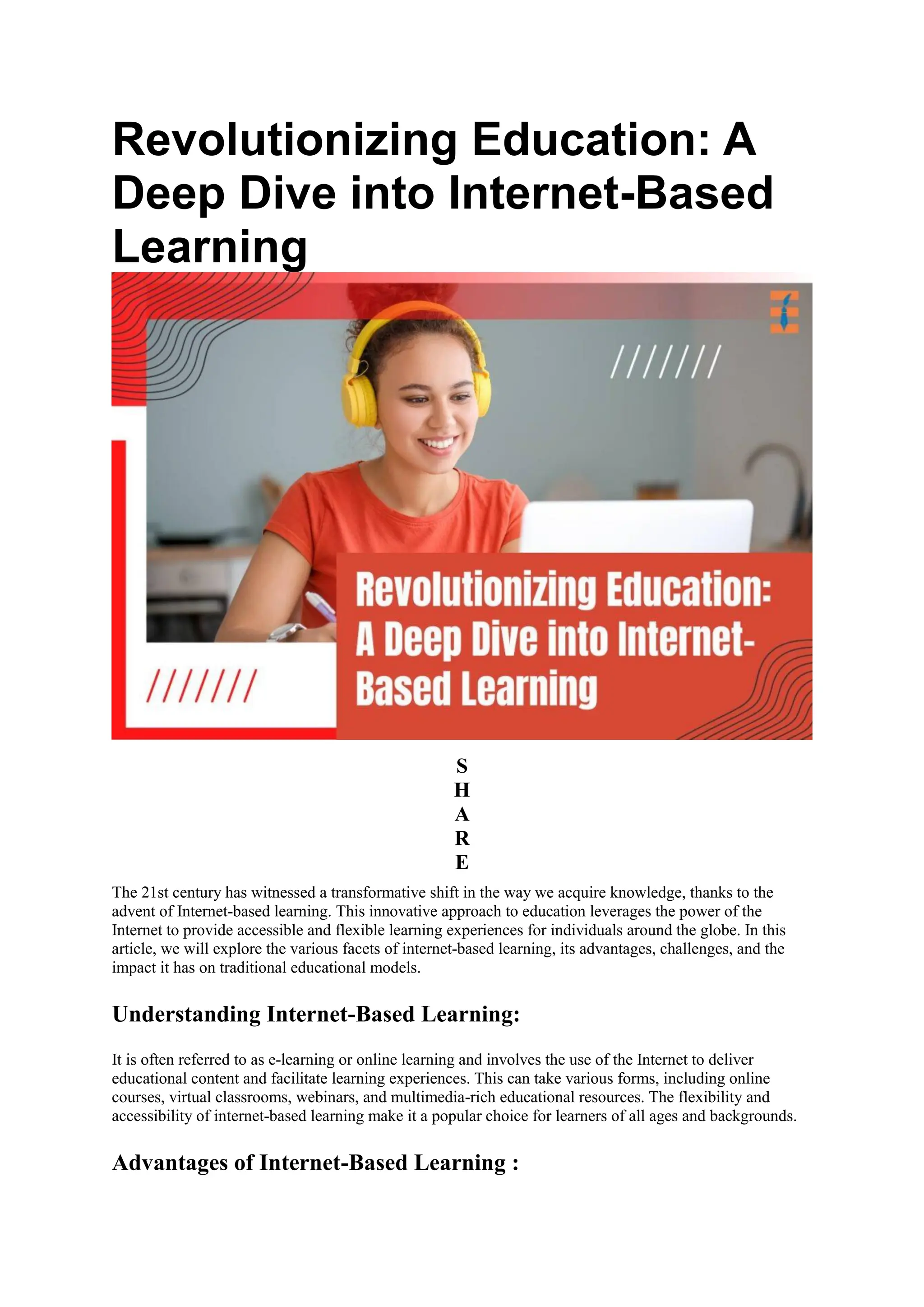 Revolutionizing Education: A Deep Dive into Internet-Based Learning | PDF