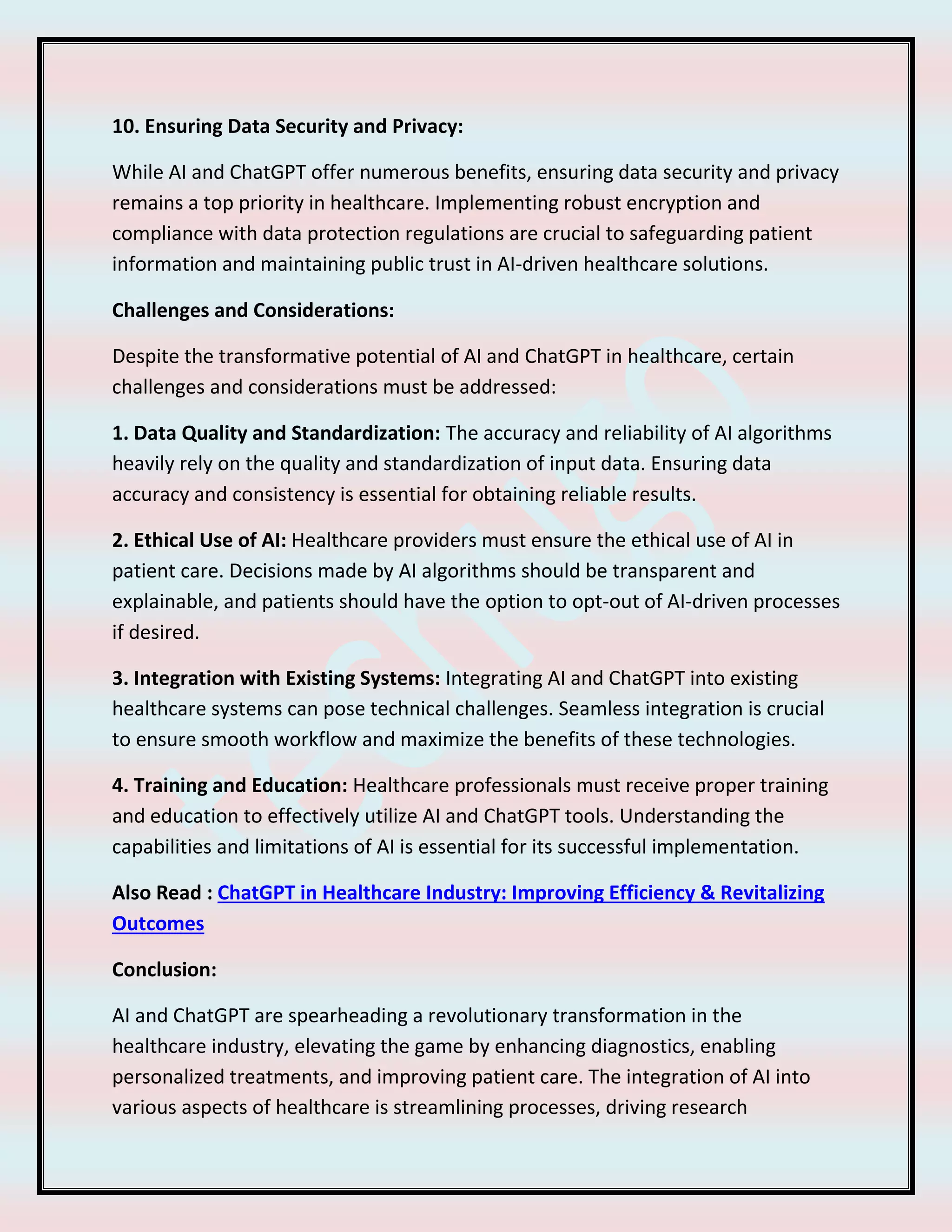 Revolutionizing Healthcare with AI and ChatGPT- Elevating the Game. | PDF