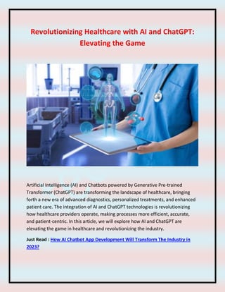 Revolutionizing Healthcare with AI and ChatGPT- Elevating the Game ...
