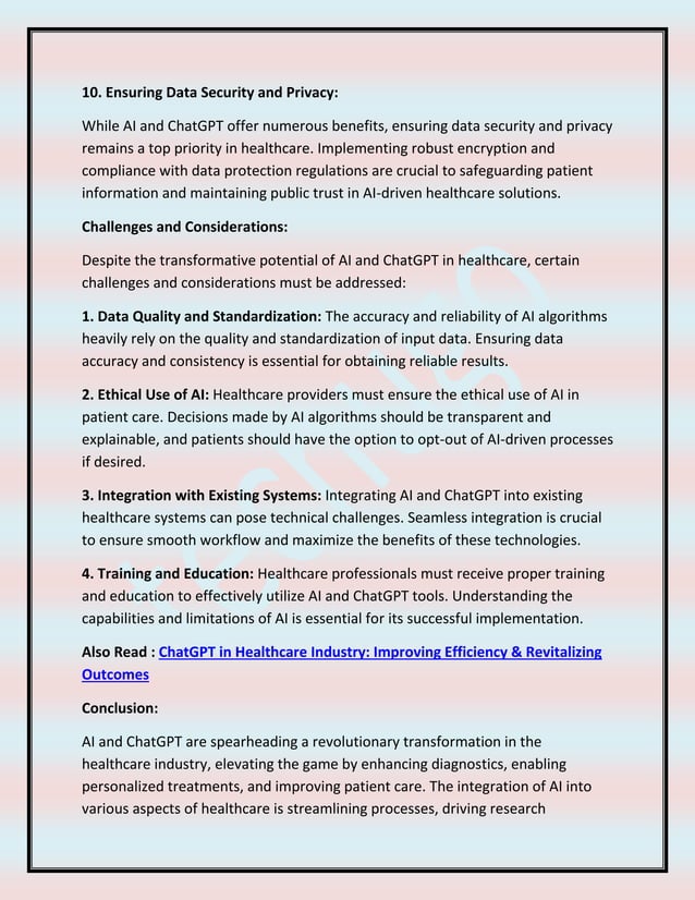 Revolutionizing Healthcare with AI and ChatGPT- Elevating the Game. | PDF | Technology Industry ...