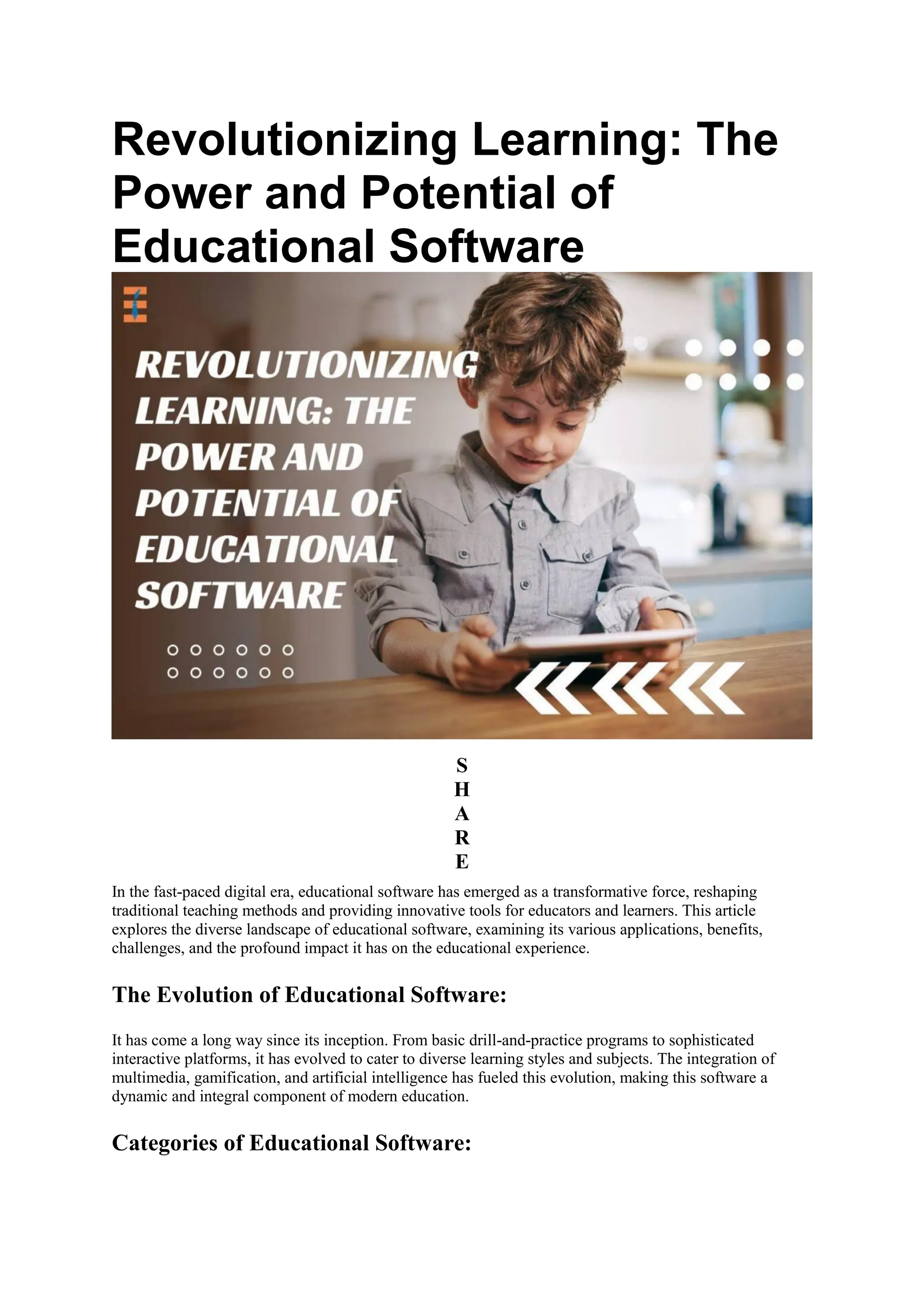Revolutionizing Learning: The Power and Potential of Educational Software | PDF | Educational ...