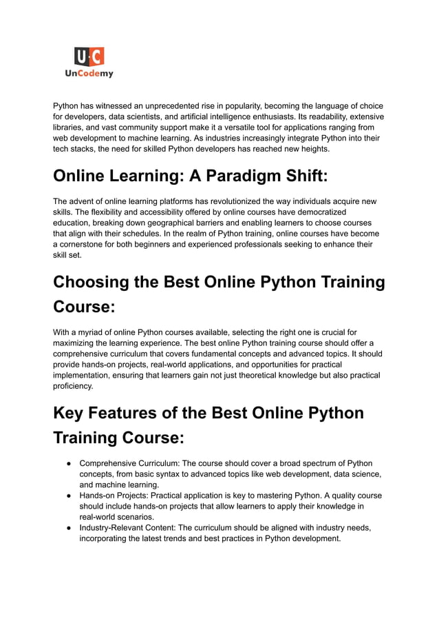 Revolutionizing Learning The Best Online Python Training Course Across Indiapdf