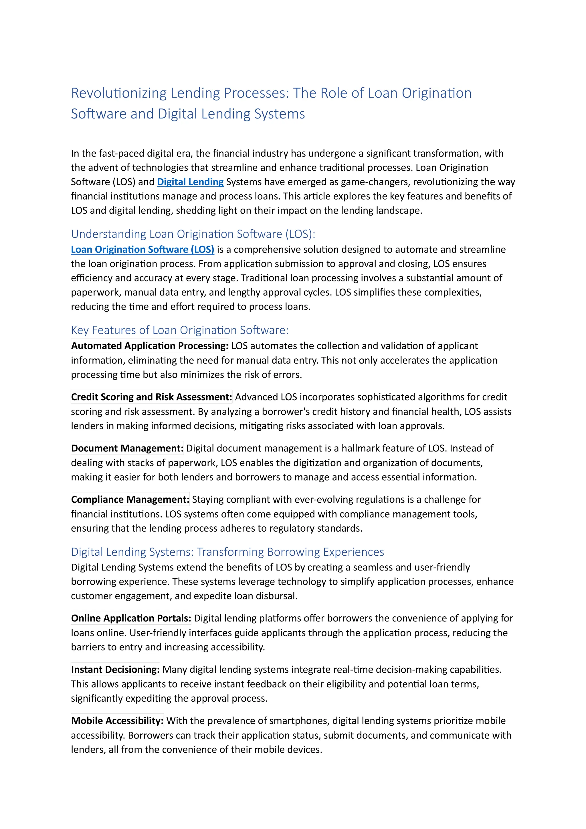 Revolutionizing Lending Processes The Role of Loan Origination Software and Digital Lending ...