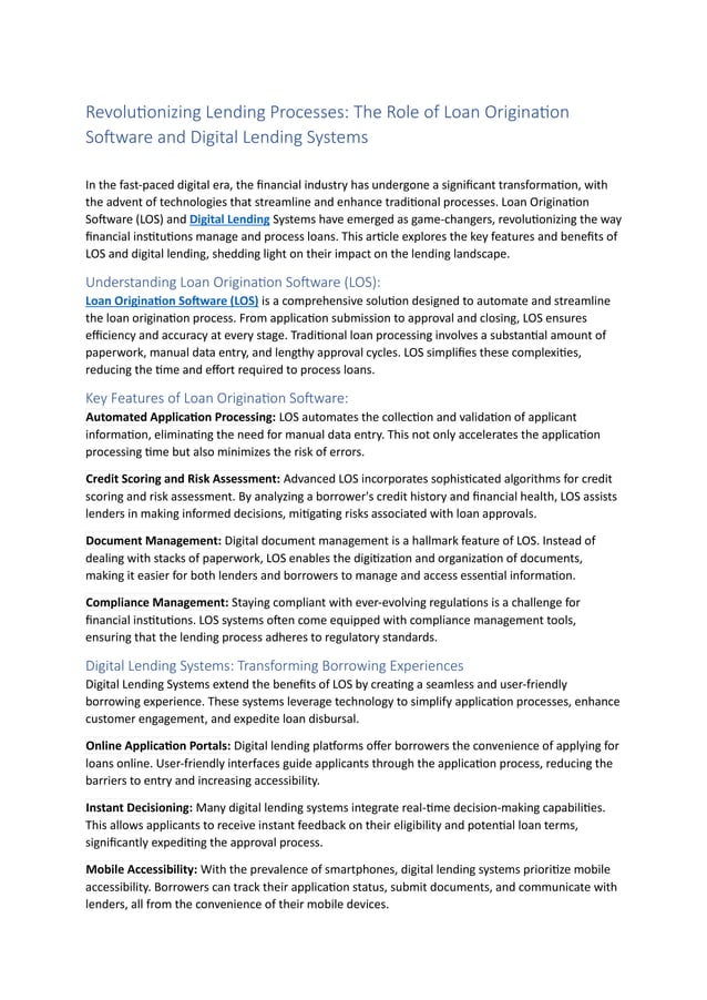 Revolutionizing Lending Processes The Role of Loan Origination Software and Digital Lending ...