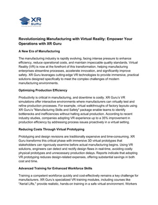 Revolutionizing Manufacturing with Virtual Reality Empower Your ...