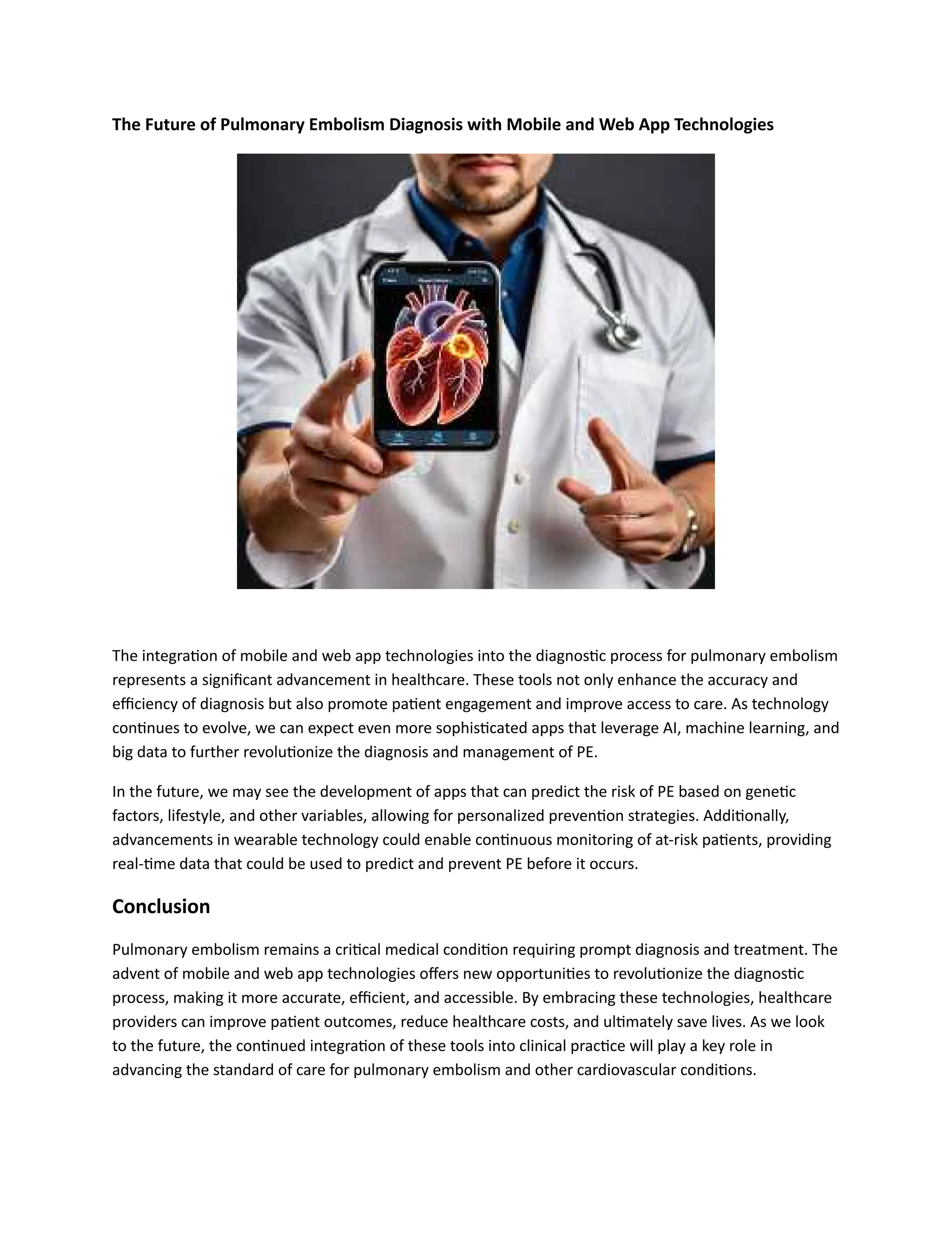 Revolutionizing Pulmonary Embolism Diagnosis The Role of Mobile and Web ...