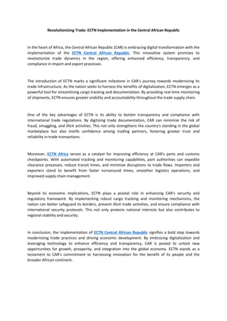 Revolutionizing Trade: ECTN Implementation in the Central African ...