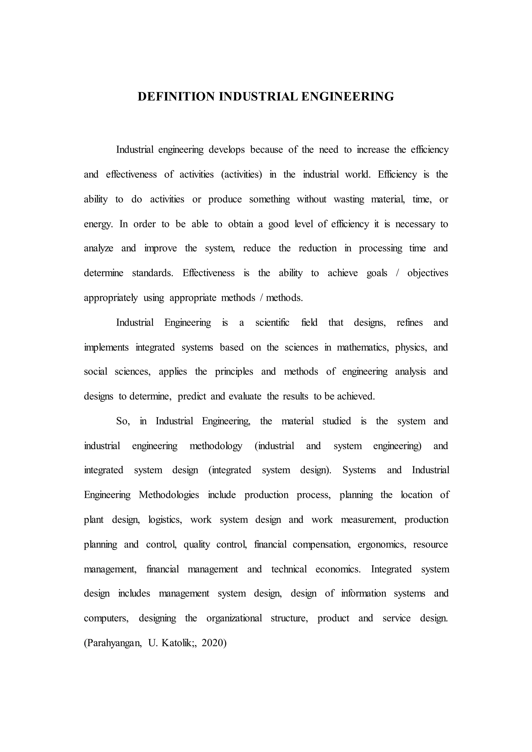 Definition of Industrial Engineering | DOCX | Mechanical and Industrial ...