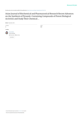 Asian Journal of Biochemical and Pharmaceutical Research Recent Advances on the Synthesis of ...