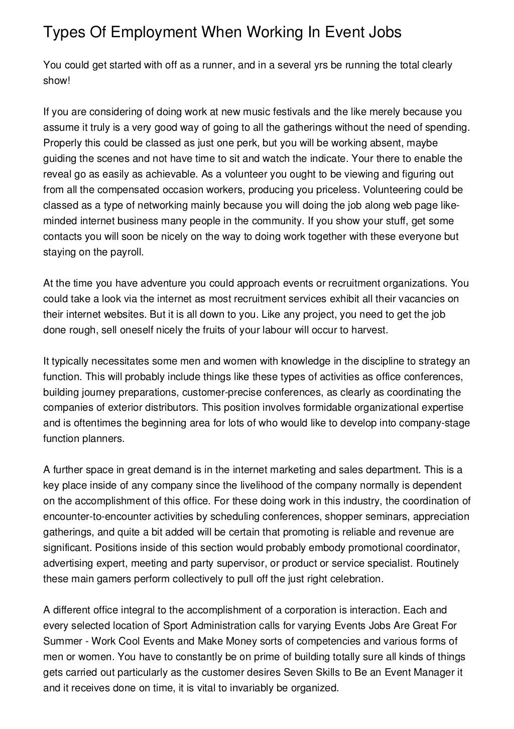 Types Of Employment When Working In Event Jobs