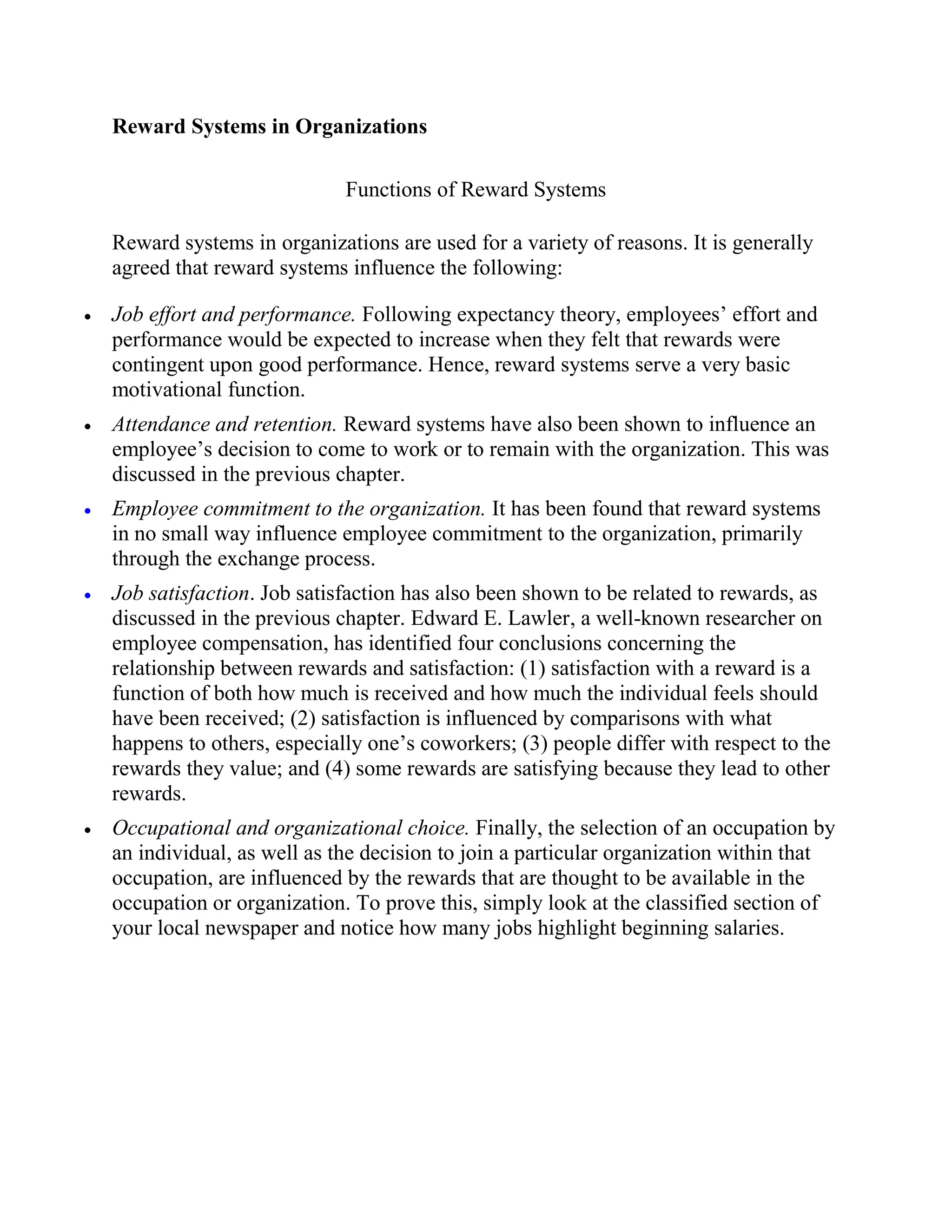 Reward systems in organizations | PDF