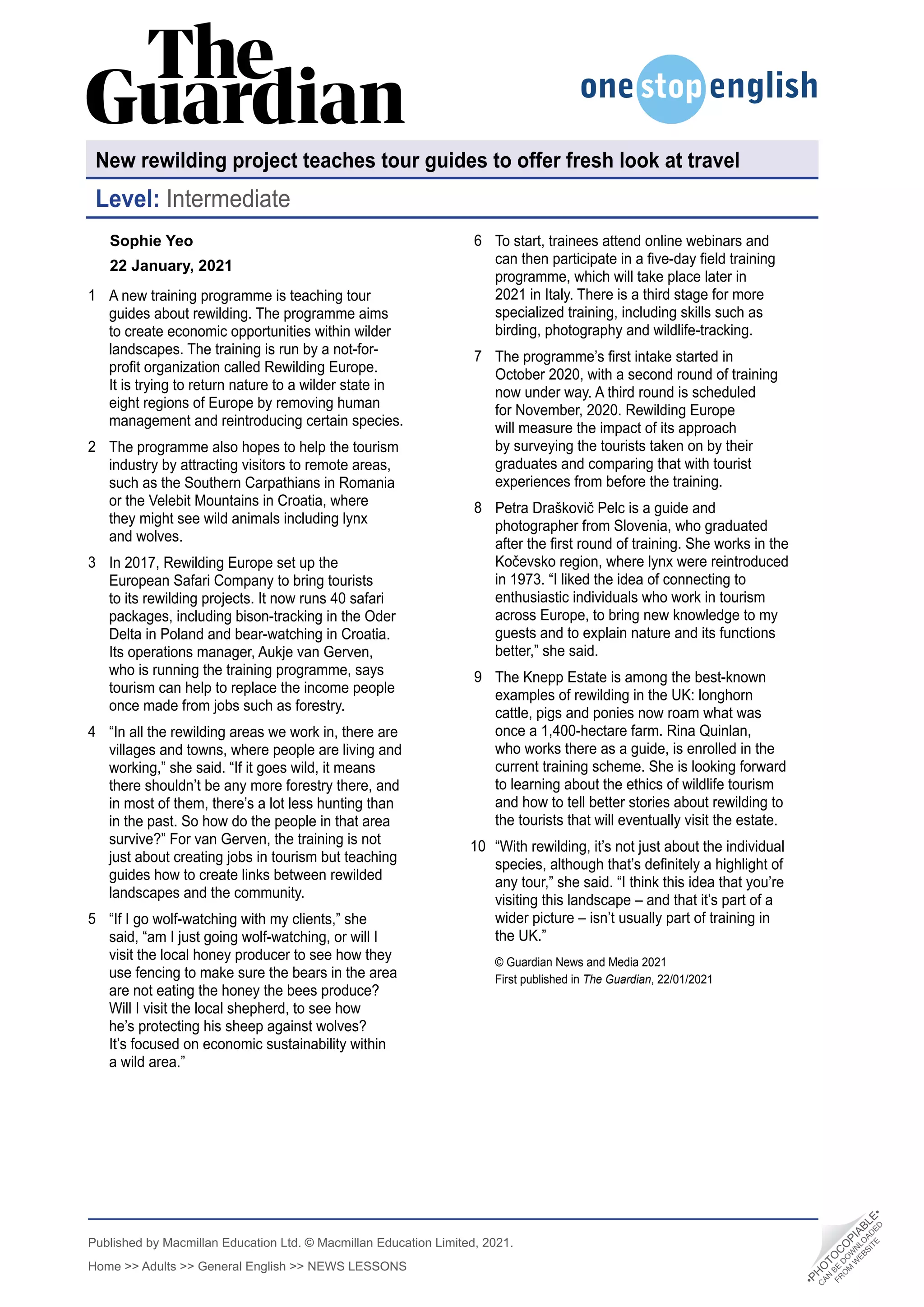 Rewilding Projects (Intermediate News Lesson).pdf