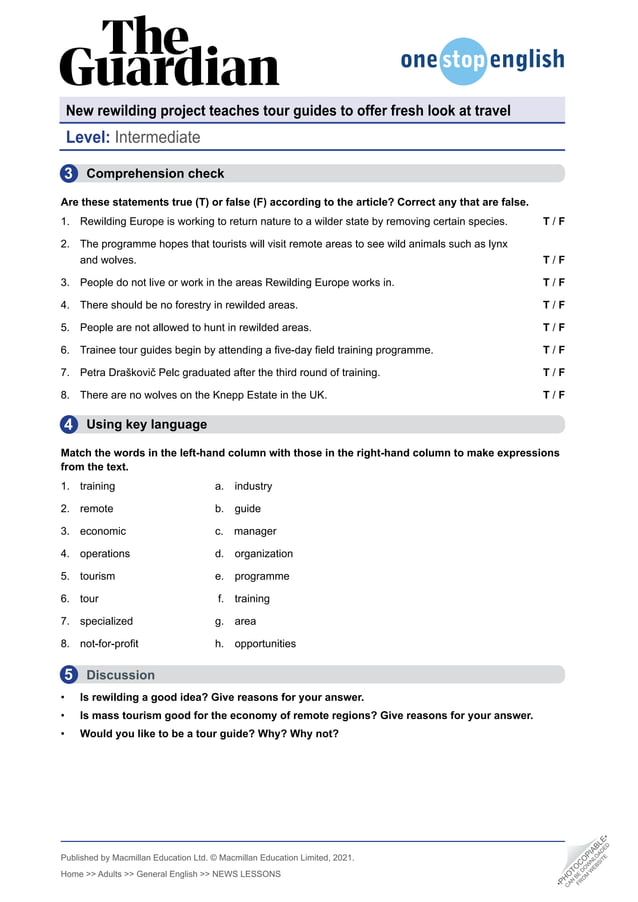 Rewilding Projects (Intermediate News Lesson).pdf