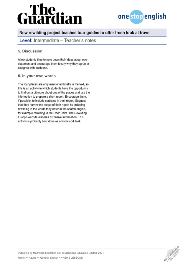 Rewilding Projects (Intermediate News Lesson).pdf