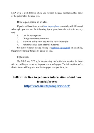Text paraphrase MLA and APA | PDF