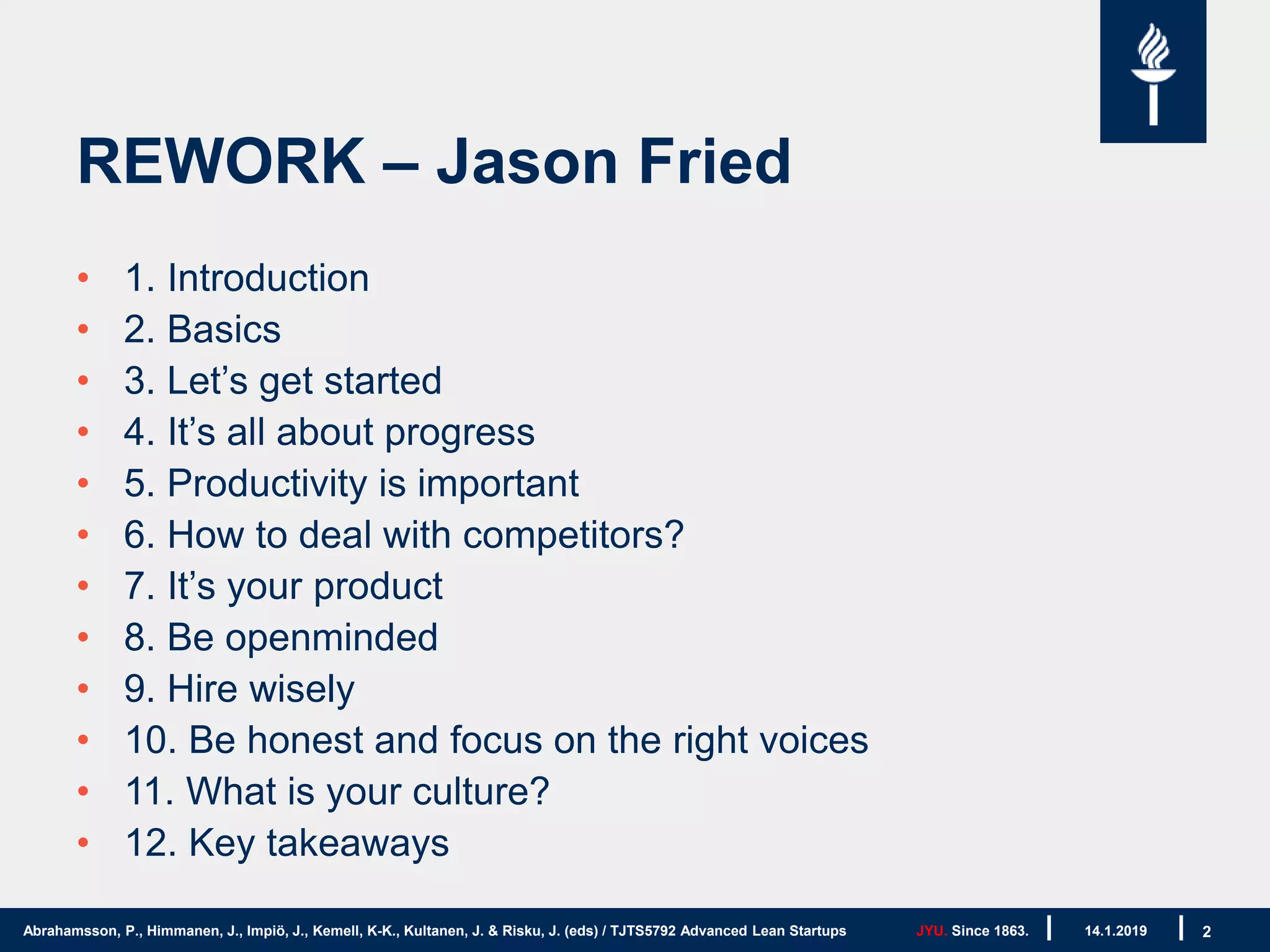 Rework - Jason Fried: Book presentation | PPT