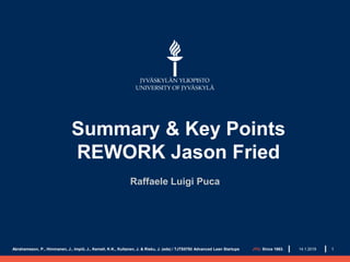 Rework - Jason Fried: Book presentation | PPT