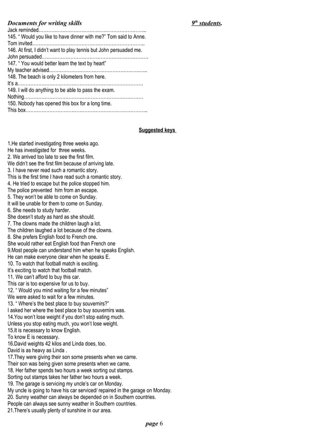 Rewrite sentences | DOC | Romance | Genres