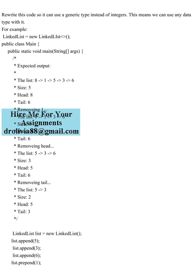 Rewrite this code so it can use a generic type instead of integers. .pdf