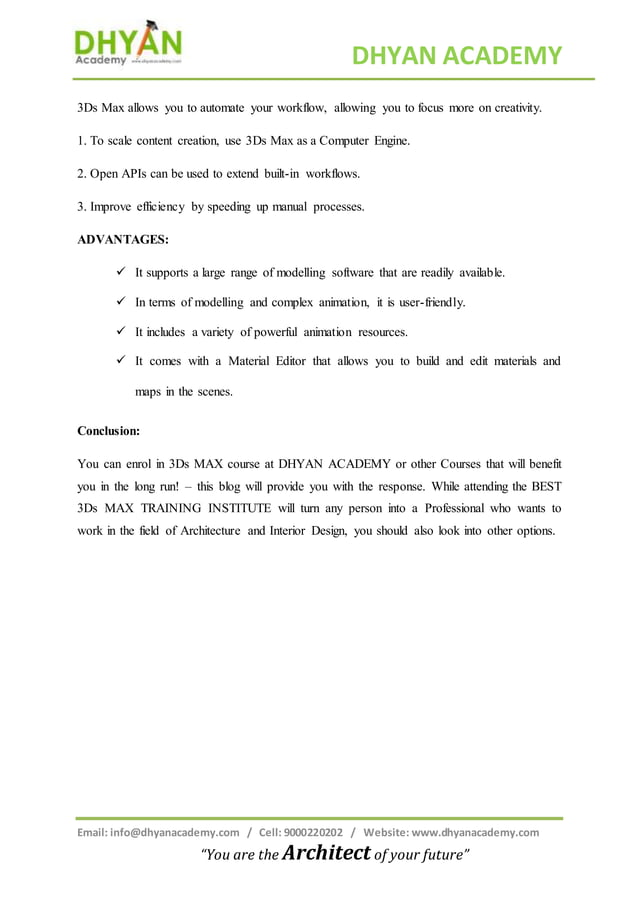 what are the different modules in 3 ds max ? Dhyan Academy | PDF