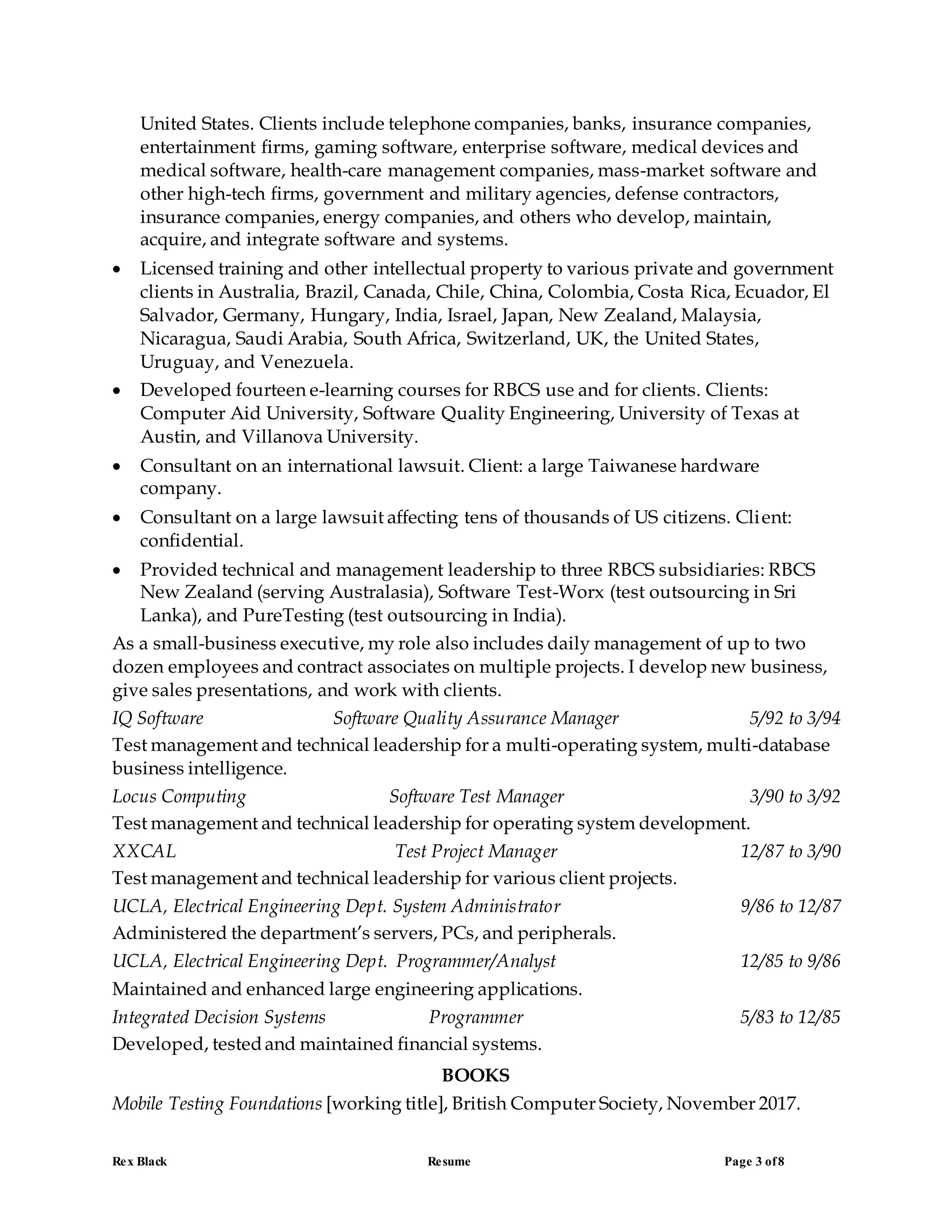 Rex Black Resume 2017 | DOCX