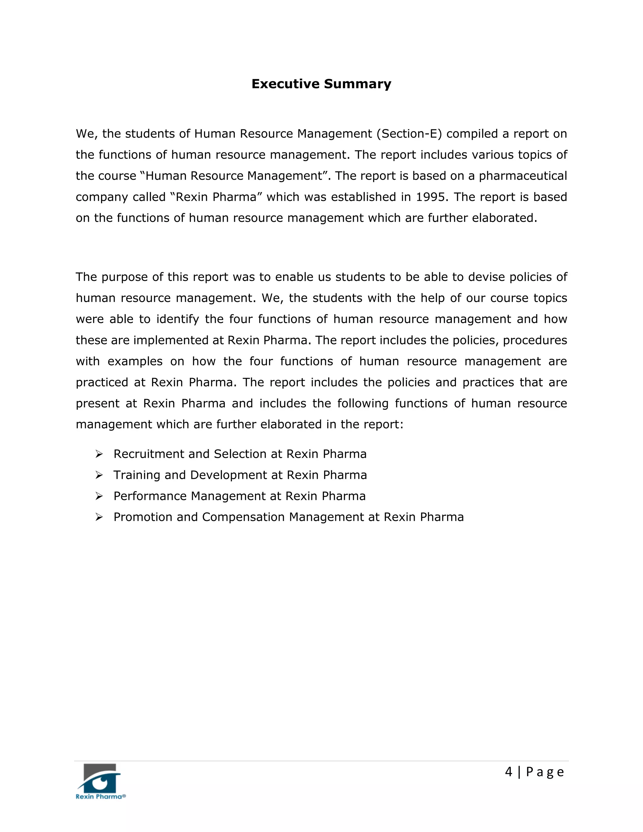 HR Department of a Pharma Company | PDF