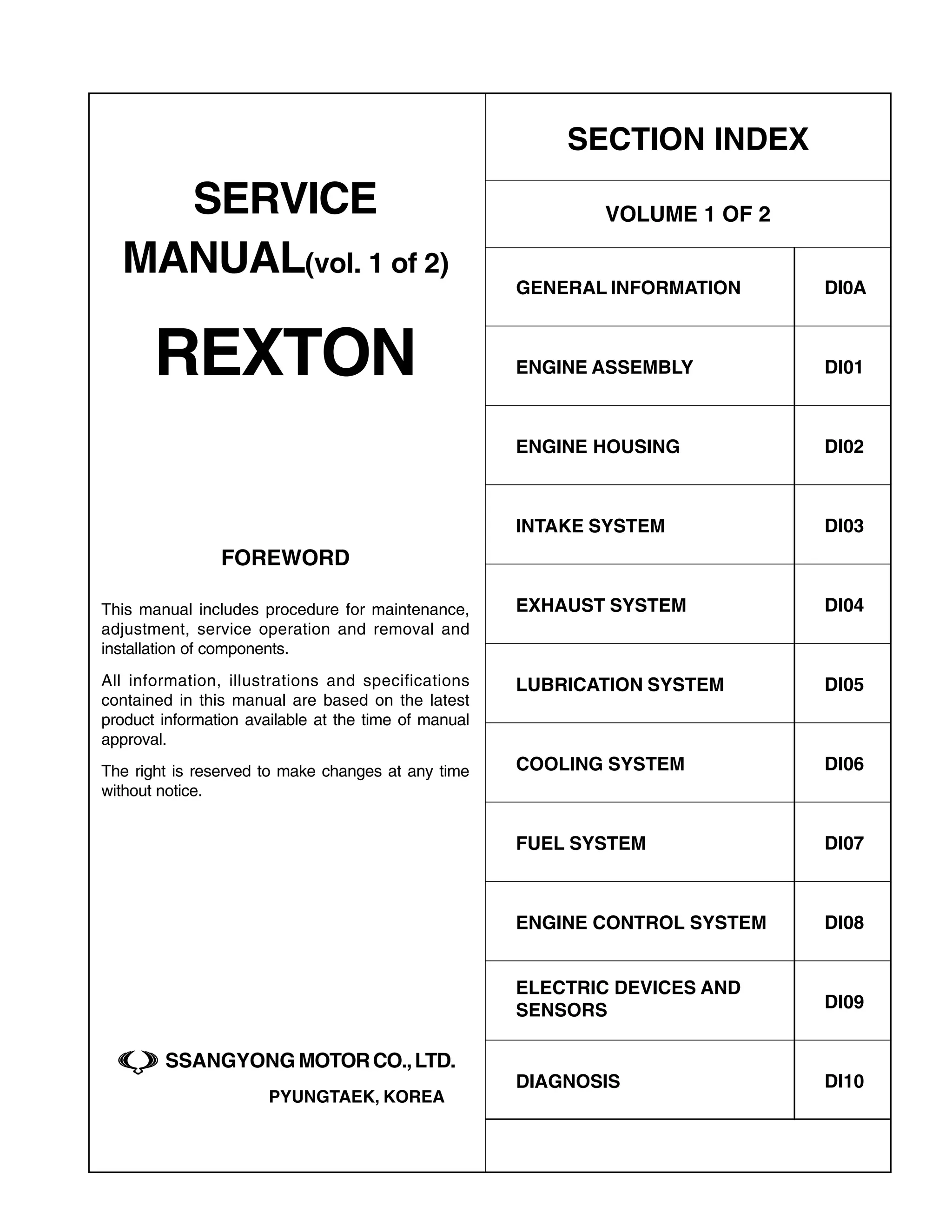 Rexton service manual engine | PDF