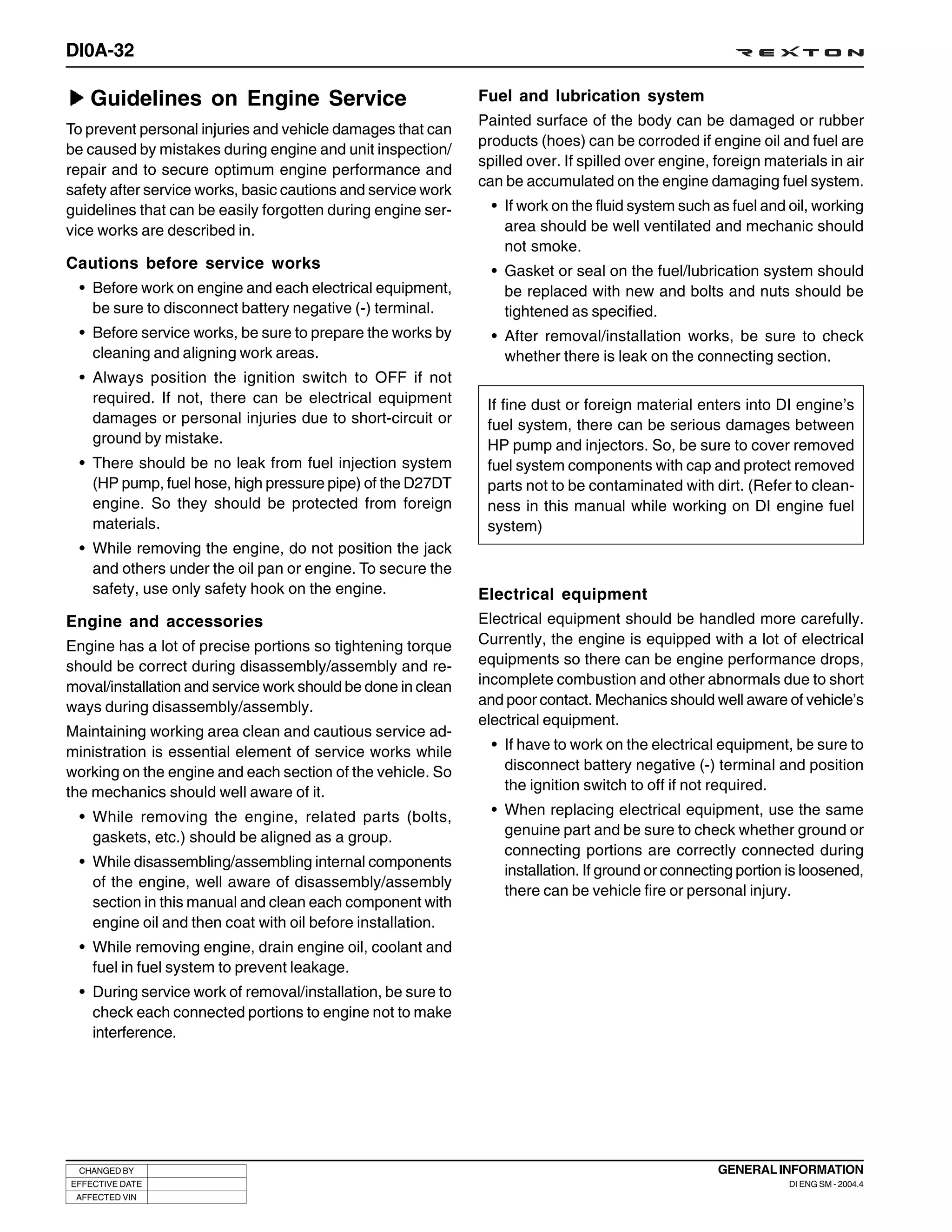 Rexton service manual engine | PDF