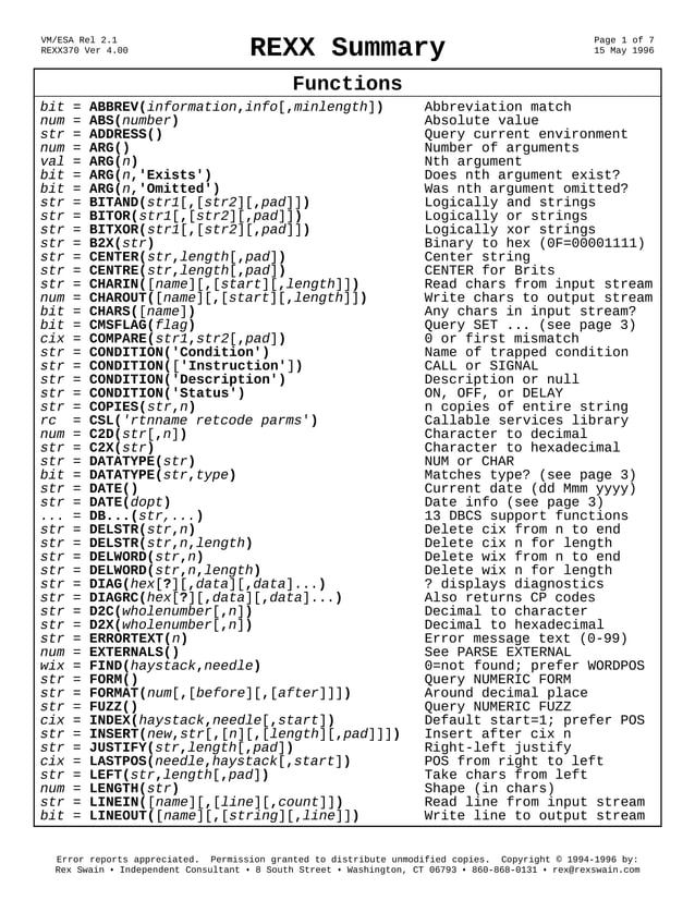 Rexx summary | PDF
